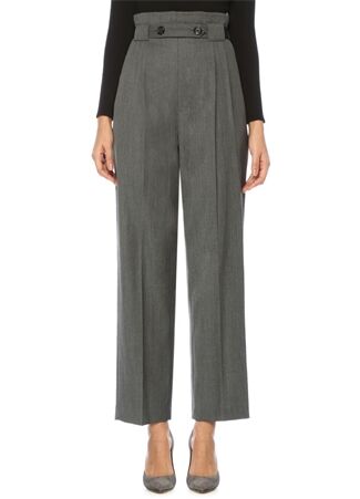 Helmut Lang Kadın Pull On Gri Yüksek Bel Pileli Gabardin Pantolon 6 US
