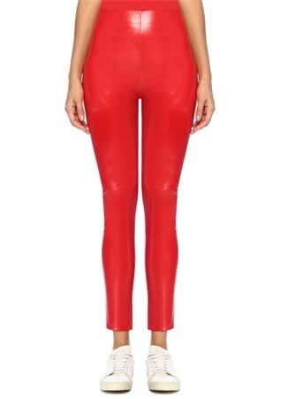 IRO Kadın Newtona Kırmızı Yüksek Bel Dar Paça Deri Pantolon 34 IT