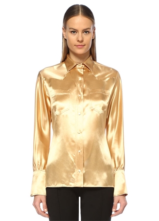 Chloe Kadın Straight Fit Gold Uzun Saten Gömlek Altın Rengi 40 FR