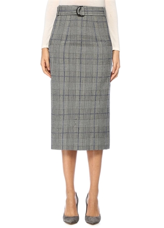 Joseph Kadın Byron Ekoseli Kemerli Midi Yün Etek Siyah 34 FR