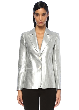 Diane Von Furstenberg Kadın Silver Kelebek Yaka Blazer Ceket Gri 4 US