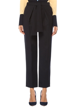 Victoria by Beckham Kadın Lacivert Yüksek Bel Bağcıklı Yün Pantolon 2 US Victoria by Beckham Kadın Lacivert Yüksek Bel Bağcıklı Yün Pantolon 2 US