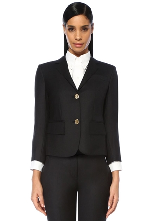 Thom Browne Kadın Lacivert Kelebek Yaka Sırtı Şeritli Yün Ceket 44 IT