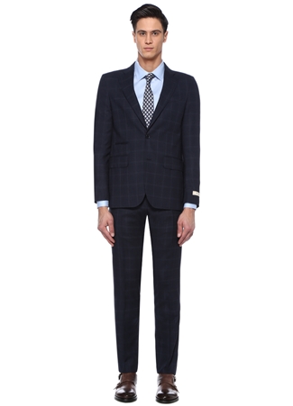 Beymen Collection Erkek Drop 7 Lacivert Kelebek Yaka Ekoseli Yün Takım 48 IT