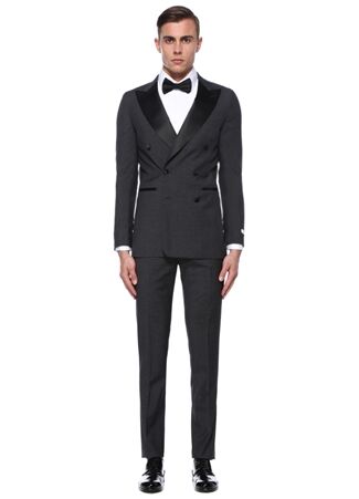 Beymen Collection Erkek Drop 8 Gri Kırlangıç Yaka Yün Kruvaze Smokin 54 IT