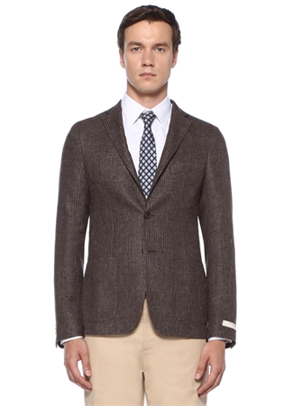 Beymen Collection Erkek Drop 7 Kahverengi Dokulu Soft Keten Ceket 54 IT