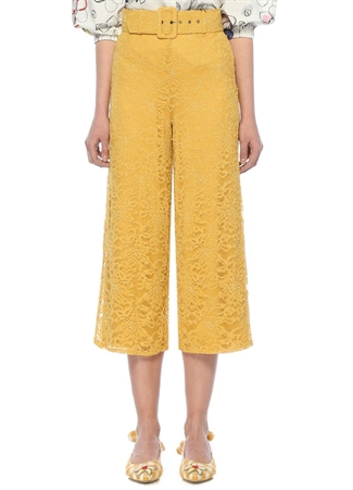 Beymen Club Kadın Hardal Yüksek Bel Kemerli Crop Dantel Pantolon Sarı 38