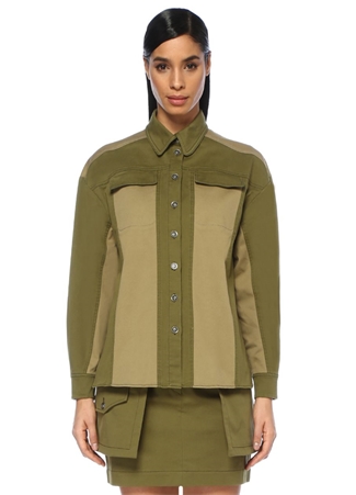 Alberta Ferretti Kadın Haki Colourblock Gömlek 42 IT