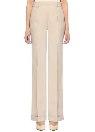 Altuzarra Kadın Gavi Krem Yüksek Bel Bol Paça Yün Pantolon Bej 36 IT