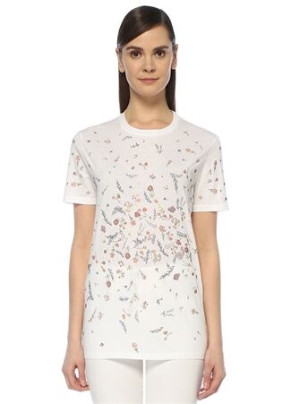 Ermanno Scervino Kadın Beyaz Çiçek Motifli Taş Baskılı T-shirt 40 IT