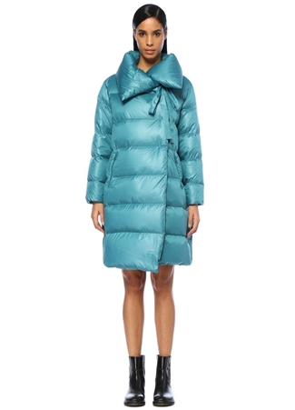 Bacon Kadın Mavi Yakası Bağcıklı Uzun Puff Kaban S EU