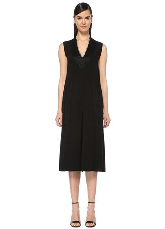 Beymen Collection Kadın Siyah V Yaka Dantel Garnili Bol Paça Kolsuz Tulum 34