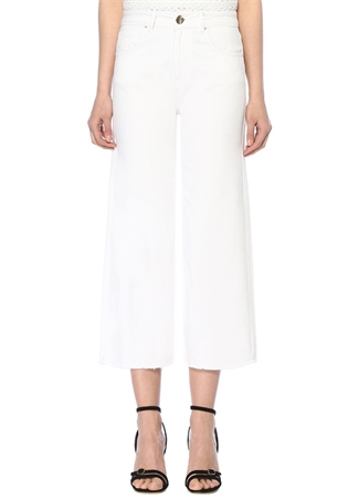 Beymen Collection Kadın Beyaz Yüksek Bel Bol Paça Crop Jean Pantolon 48