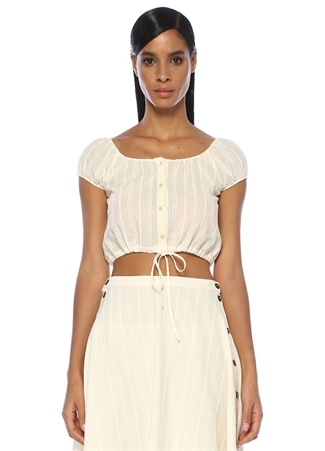 Beymen Collection Kadın Ekru Kayık Yaka Nakışlı Beli Bağcıklı Crop Bluz Bej 42 Beymen Collection Kadın Ekru Kayık Yaka Nakışlı Beli Bağcıklı Crop Bluz Bej 42