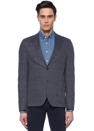 Beymen Collection Erkek Drop 8 Lacivert Ekose Desenli Jersey Ceket Mavi 54 IT