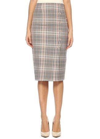 Veronica Beard Kadın Melor Krem Kazayağı Desenli Midi Kalem Etek Bej 2 US