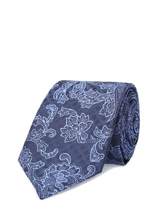Beymen Club Erkek Lacivert Şal Desenli İpek Kravat Mavi EU