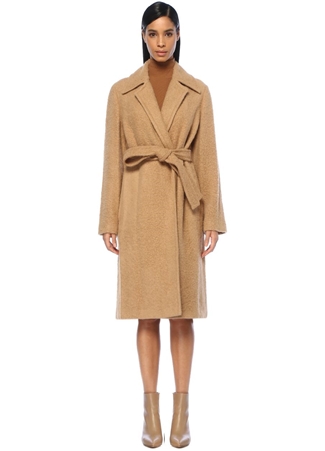 Helmut Lang Kadın Kamel Kelebek Yaka Kuşaklı Uzun Yün Palto Kahverengi M EU