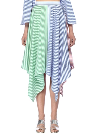 Mds Stripes Kadın Colorblock Çizgi Desenli Asimetrik Midi Etek 2 US