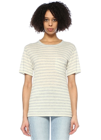 T by Alexander Wang Kadın Gri Sarı Bisiklet Yaka Çizgili Cep Detaylı T-shirt XS EU