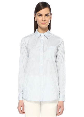 Eleventy Kadın Mavi İngiliz Yaka Çizgili Cep Detaylı Gömlek 42 IT
