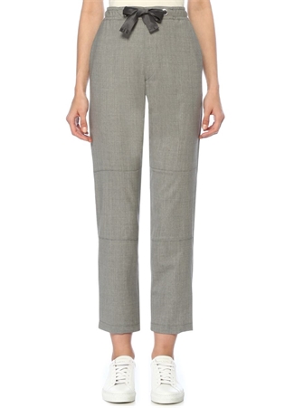 Eleventy Kadın Gri Yüksek Bel Bağcıklı Dar Paça Yün Pantolon 42 IT