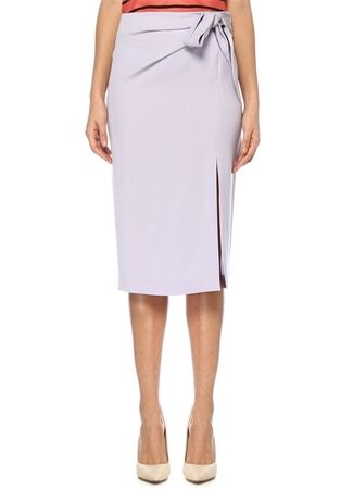 Emporio Armani Kadın Lila Beli Bağcıklı Yırtmaçlı Midi Kalem Etek Mor 40 IT