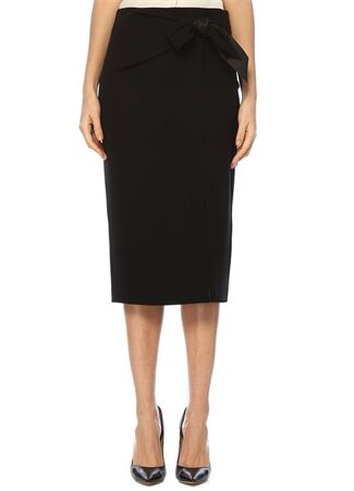 Emporio Armani Kadın Siyah Beli Bağcıklı Yırtmaçlı Midi Kalem Etek 46 IT