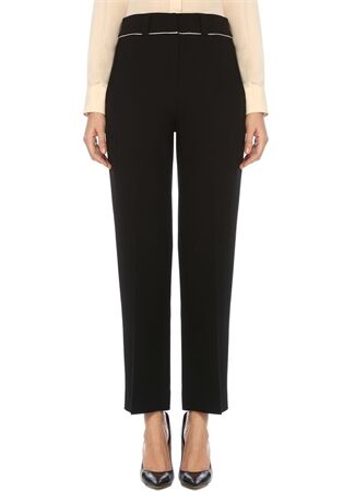 Emporio Armani Kadın Siyah Yüksek Bel Kontrast Şeritli Krep Pantolon 42 IT