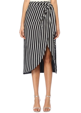 Jonathan Simkhai Kadın Lacivert Beyaz Çizgili Tokalı Midi Anvelop Etek 4 US