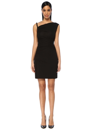Dsquared2 Kadın Siyah Asimetrik Drapeli Mini Kokteyl Elbise XS EU