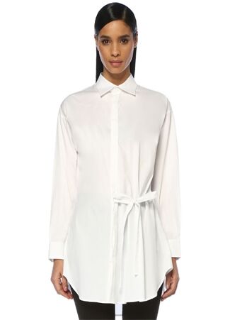 Dsquared2 Kadın Beyaz İngiliz Yaka Beli Bağcıklı Gömlek Tunik 42 IT