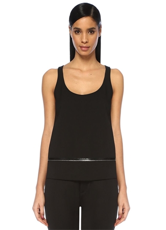 Dsquared2 Kadın Siyah Rugan Fermuar Şeritli Kolsuz Yün Bluz 42 IT