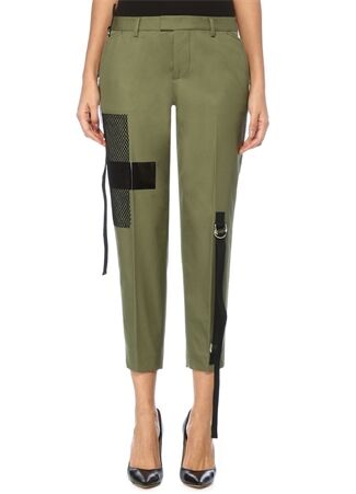 Dsquared2 Kadın Hockney Fit Yeşil File Patchli Dar Paça Pantolon 40 IT