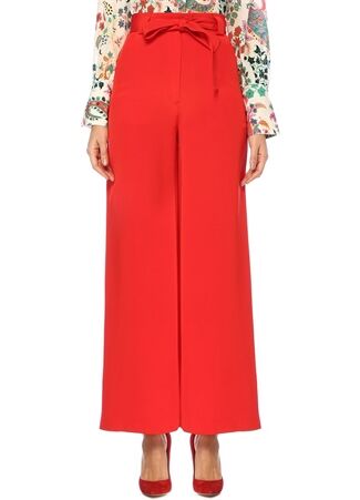 Etro Kadın Kırmızı Yüksek Bel Bağcıklı Bol Paça İpek Pantolon 42 IT
