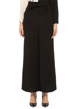 Etro Kadın Siyah Yüksek Bel Kuşaklı Bol Paça İpek Pantolon 38 IT