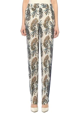 Etro Kadın Beyaz Şal Desen Jakarlı Şeritli İpek Pantolon 38 IT