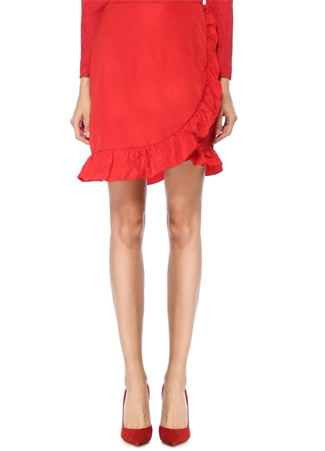 Alexa Chung Kadın Kırmızı Fırfır Detaylı Mini Etek 6 US