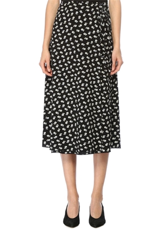 Alexa Chung Kadın Siyah Çiçekli Midi Anvelop Krep Etek 8 US
