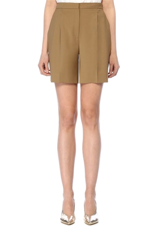 Alexa Chung Kadın Kamel Yüksek Bel Pile Detaylı Yün Şort Kahverengi 0 US