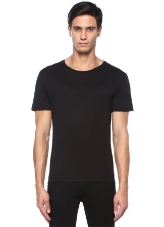 Tru Erkek Siyah Roba Detaylı Basic T-shirt S EU