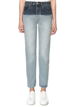 VETEMENTS Kadın Beli Garni Detaylı Boru Paça Jean Pantolon Mavi S EU