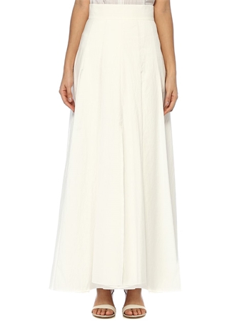 Brunello Cucinelli Kadın Beyaz Pilili Yırtmaçlı Maksi Poplin Etek 38 IT