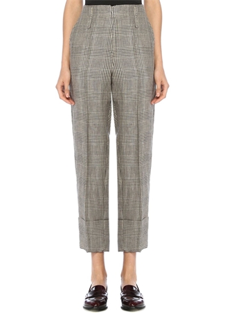 Brunello Cucinelli Kadın Yüksek Bel Ekoseli Cigarette Keten Pantolon Siyah 40 IT Brunello Cucinelli Kadın Yüksek Bel Ekoseli Cigarette Keten Pantolon Siyah 40 IT