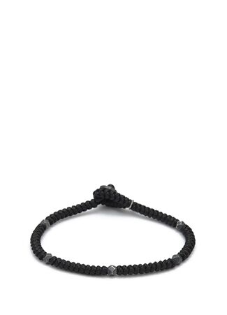 AtolyeWolf Erkek Siyah Örgü Dokulu Gümüş Rengi Bileklik EU