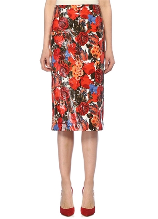 Marni Kadın Kırmızı Çiçek Desenli Midi Kalem Etek 42 IT