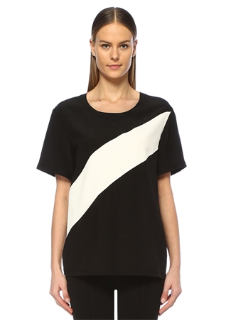 Givenchy Kadın Siyah Beyaz Bisiklet Yaka Şerit Detaylı İpek Bluz 38 FR