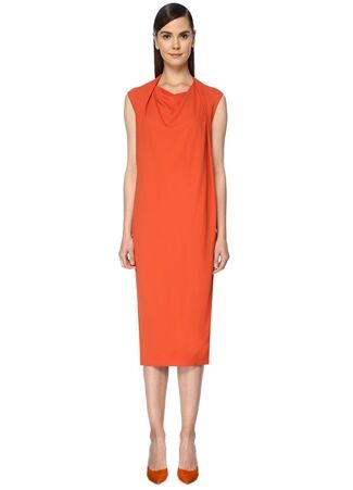 Dries Van Noten Kadın Denes Turuncu Degajeli Kolsuz Midi Elbise 36 FR