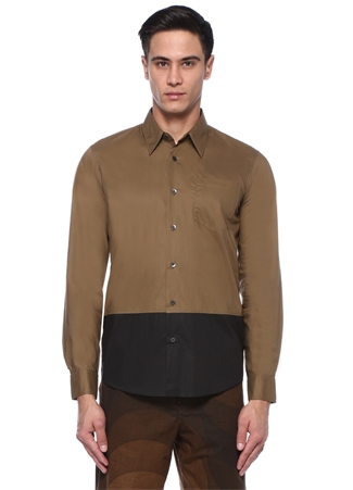Dries Van Noten Erkek Haki Siyah İngiliz Yaka Gömlek 48 IT