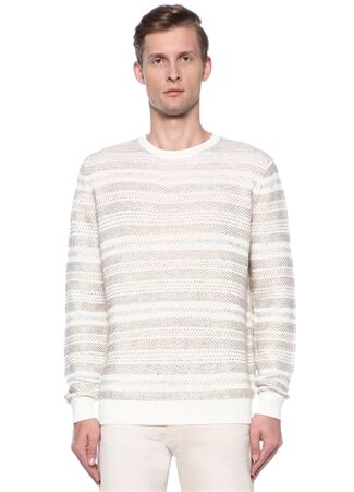 Zegna Erkek Beyaz Ekru Bisiklet Yaka Karışık Dokulu Kazak 52 It